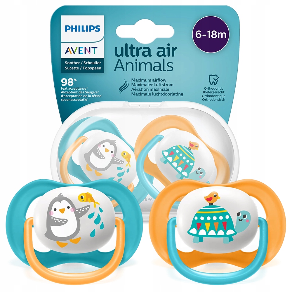PHILIPS AVENT ULTRA AIR SMOCZEK USPOKAJAJĄCY 6-18M SILIKONOWY 2SZT + ETUI (8710103949411) • Cena ...