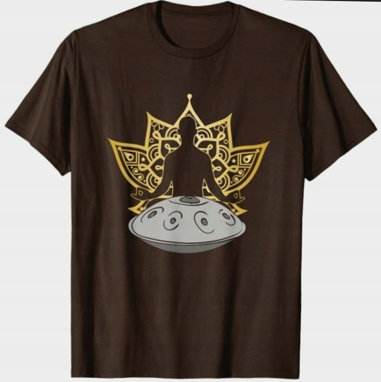 PORT & COMPANY M T-SHIRT MĘSKI BRĄZOWY HANDPAN MEDYTACJA UFO BUDDA ...