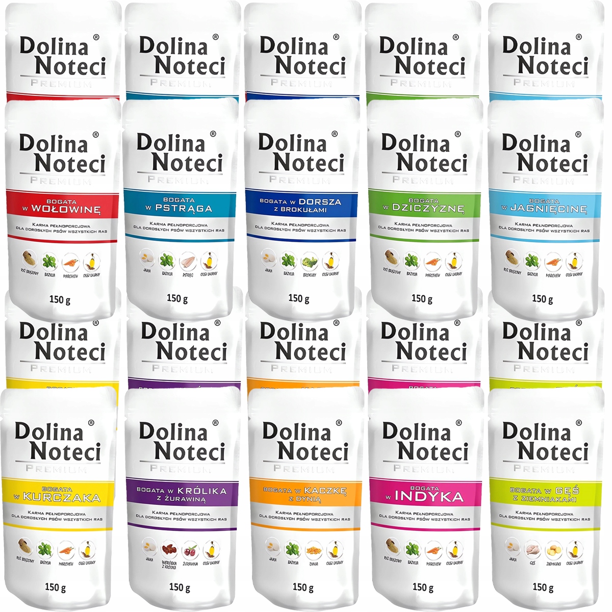 DOLINA NOTECI SASZETKI 20 x 150g MIX WSZYSTKICH Smaków MOKRA KARMA dla ...