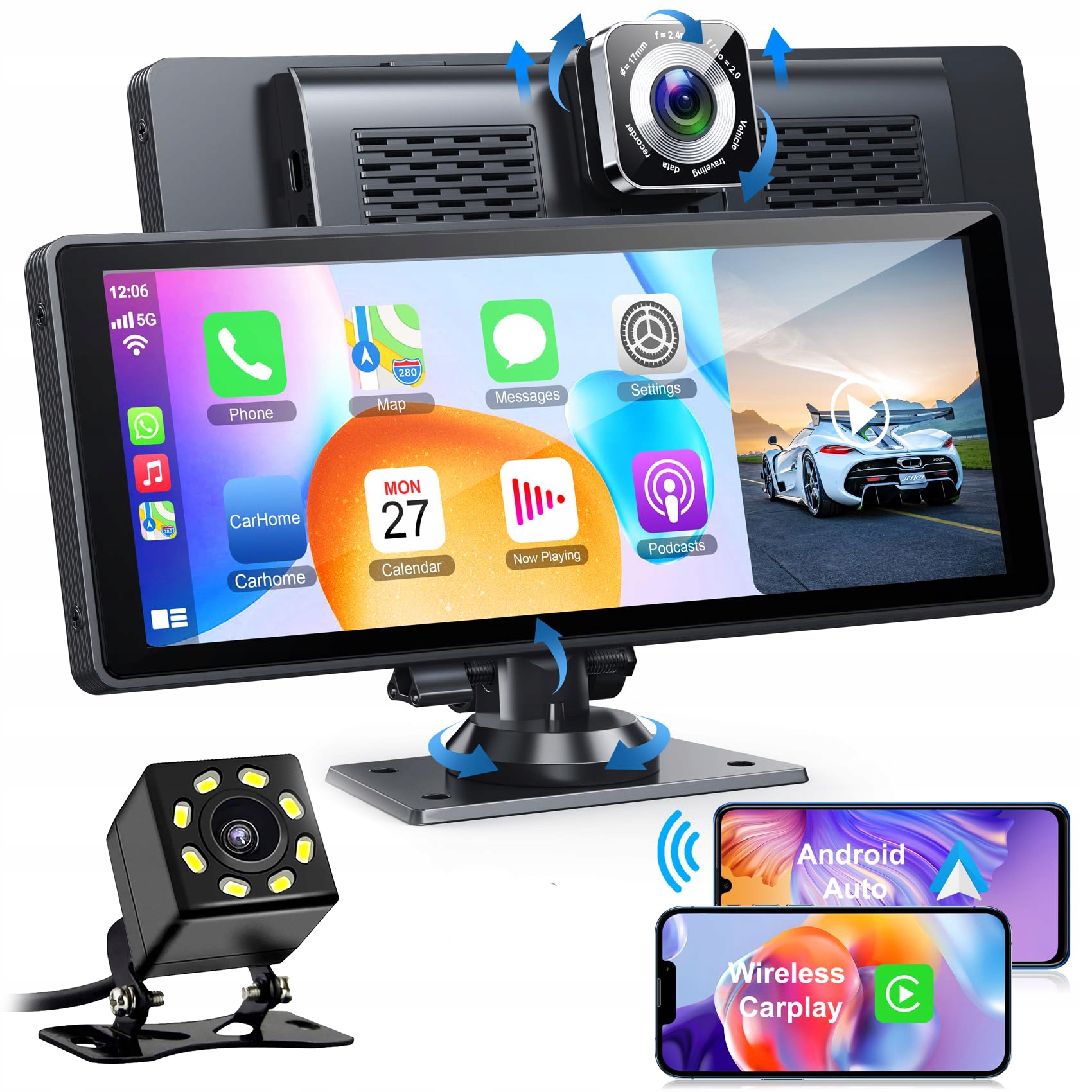 BEZDRÁTOVÝ ANDROID AUTO CARPLAY 10.26 PALCŮ 2xKAMERA GOOGLE MAPS PL ...