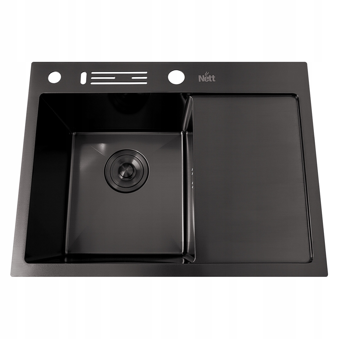 Zlewozmywak czarny jednokomorowy z ociekaczem do szafki 60 cm Nett NB ...