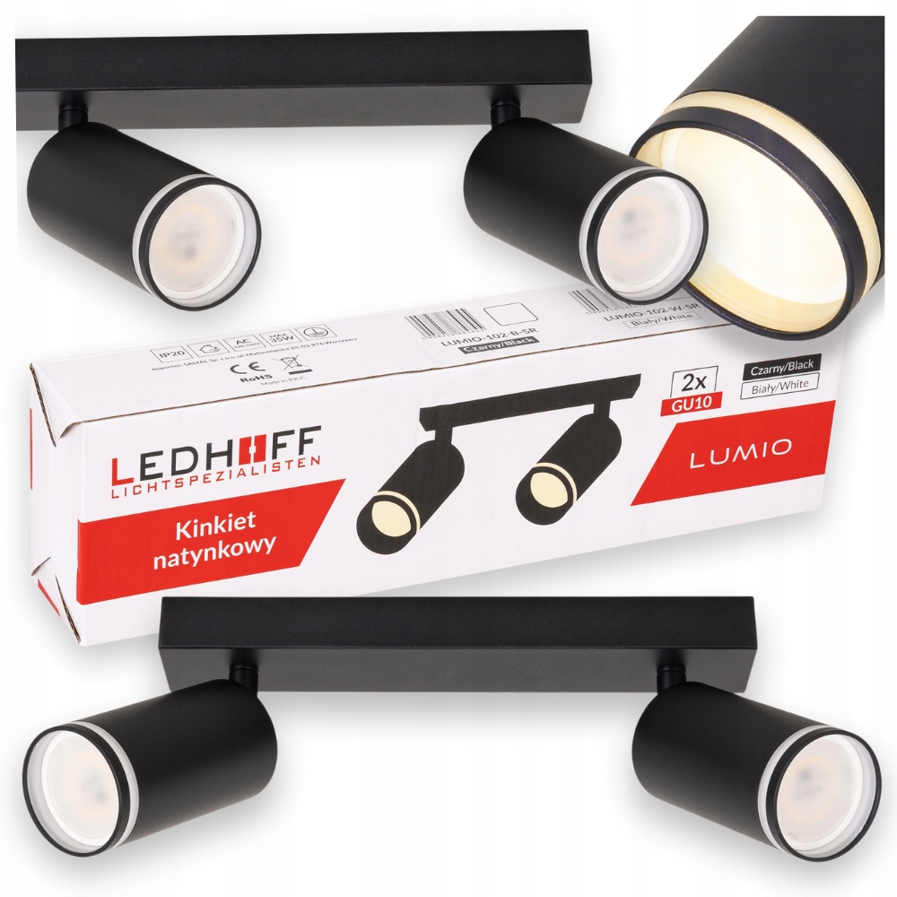 Lampa sufitowa LED Kinkiet ścienny CZARNA 2x GU10 SPOT Oprawa ...