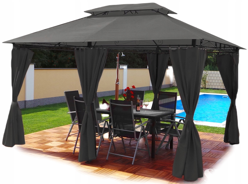 PAWILON OGRODOWY 3X4 NAMIOT OGRODOWY OŚWIETLENIE LED ZASŁONY ANTRACYT ...