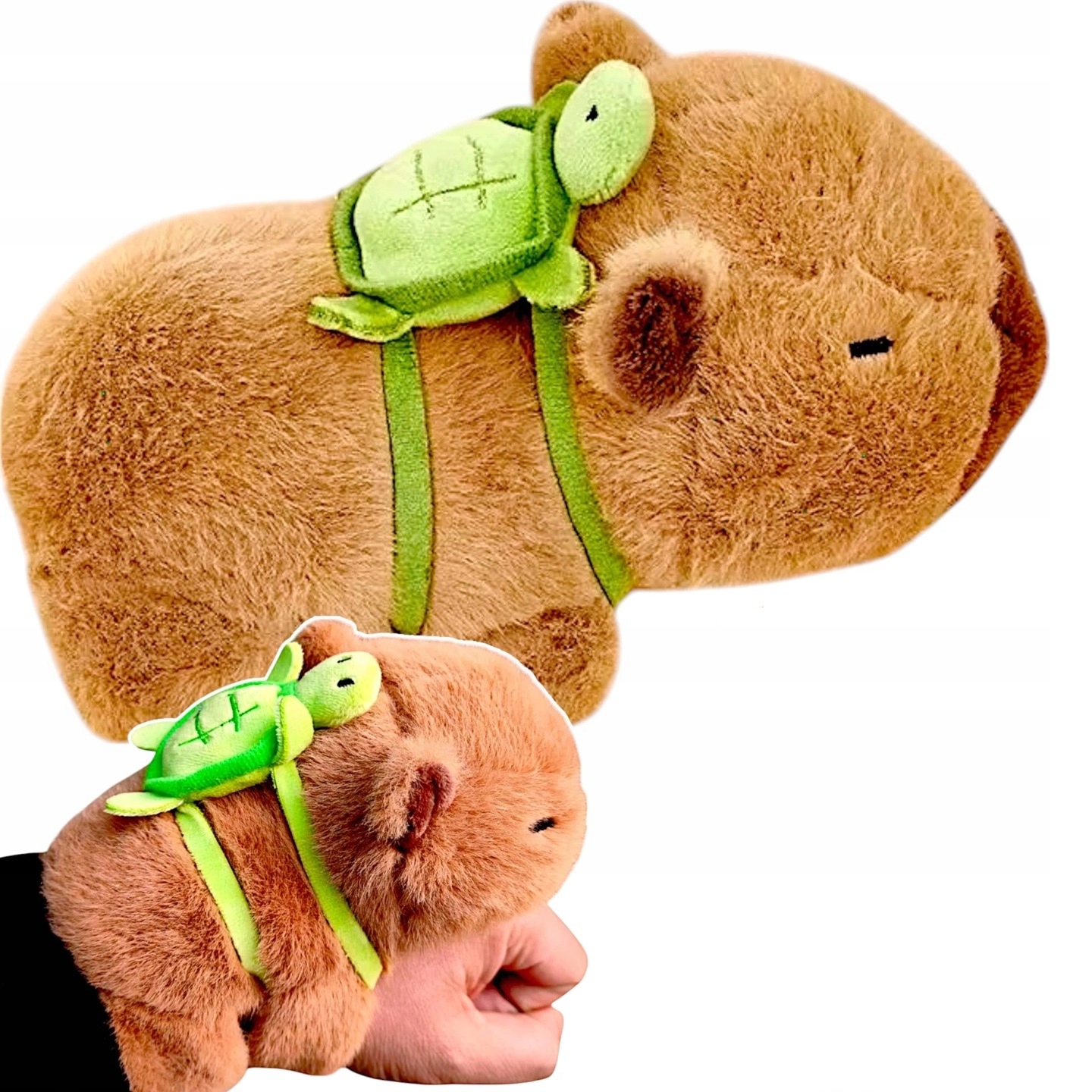 MIĘKKA ZABAWKA KAPIBARA NA RĘCE Z PLECAKIEM ZABAWKOWYM ŻÓŁW BRANSOLETKĄ ...