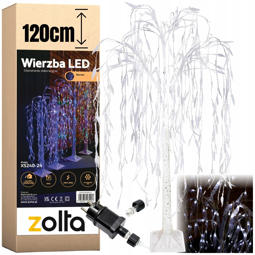 DRZEWKO 140 LED ŚWIECĄCE WIERZBA ŚWIĄTECZNA ZIMOWA ŚNIEŻNA 120 CM ZIMNY ...