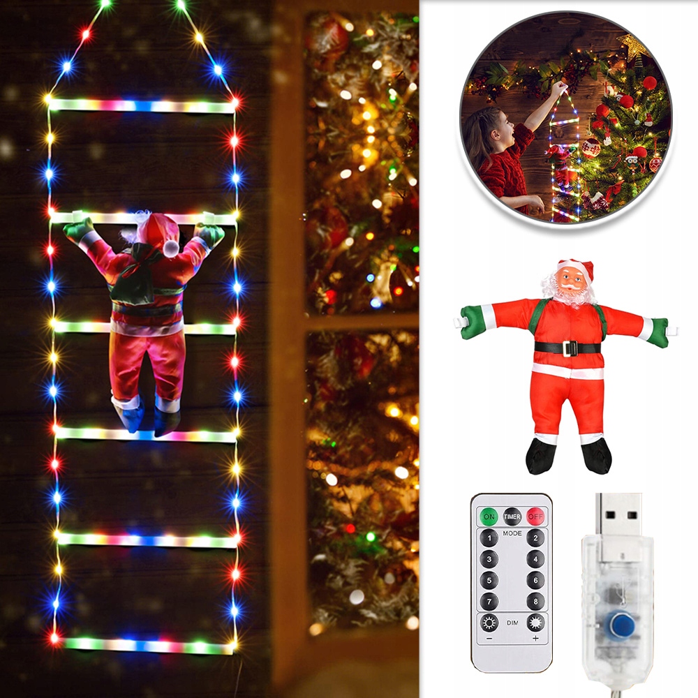 Duży Mikołaj na Drabinie Led - Lampy świąteczne - Oświetlenie ...