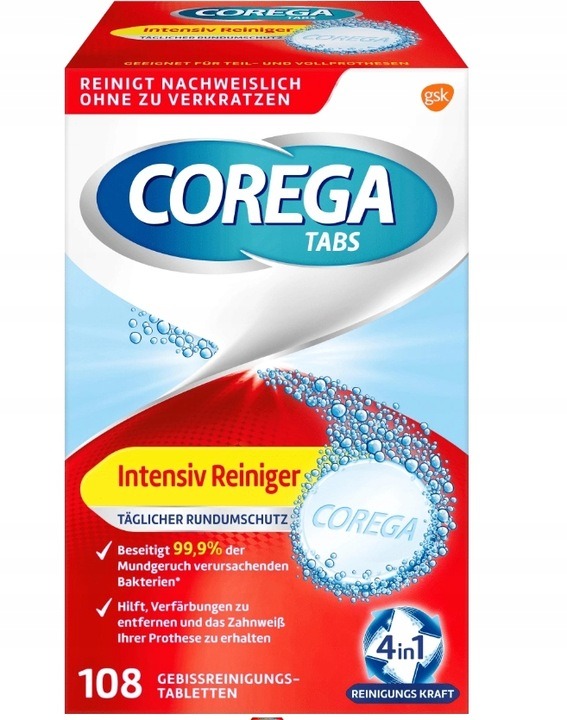 COREGA Intensiv 4w1 tabletki do czyszczenia protez 108 sztuk ...