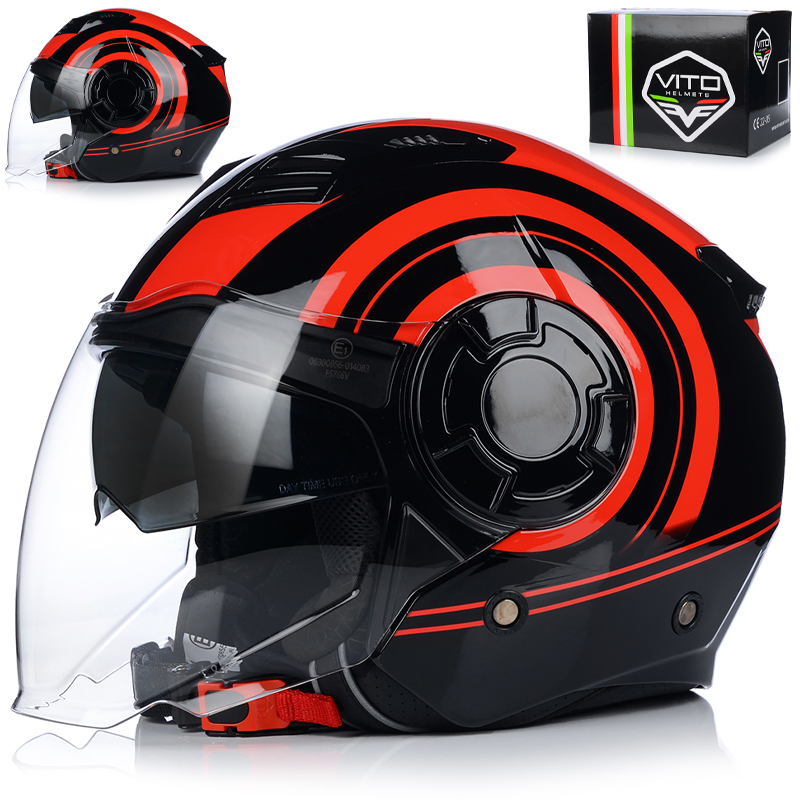 KASK MOTOCYKLOWY | VITO ISOLA JET RED | OTWARTY SKUTER CHOPPER + BLENDA ...