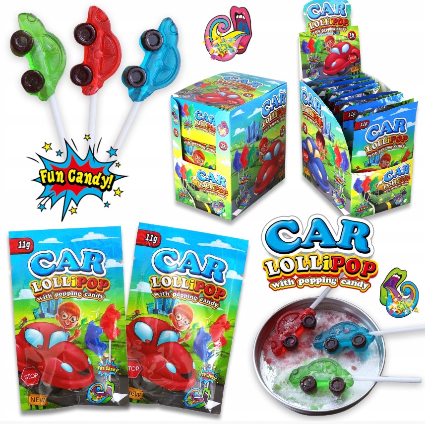 Lizaki Car Lollipop candy kolorowe autka 165g 13773558423 - Allegro.pl
