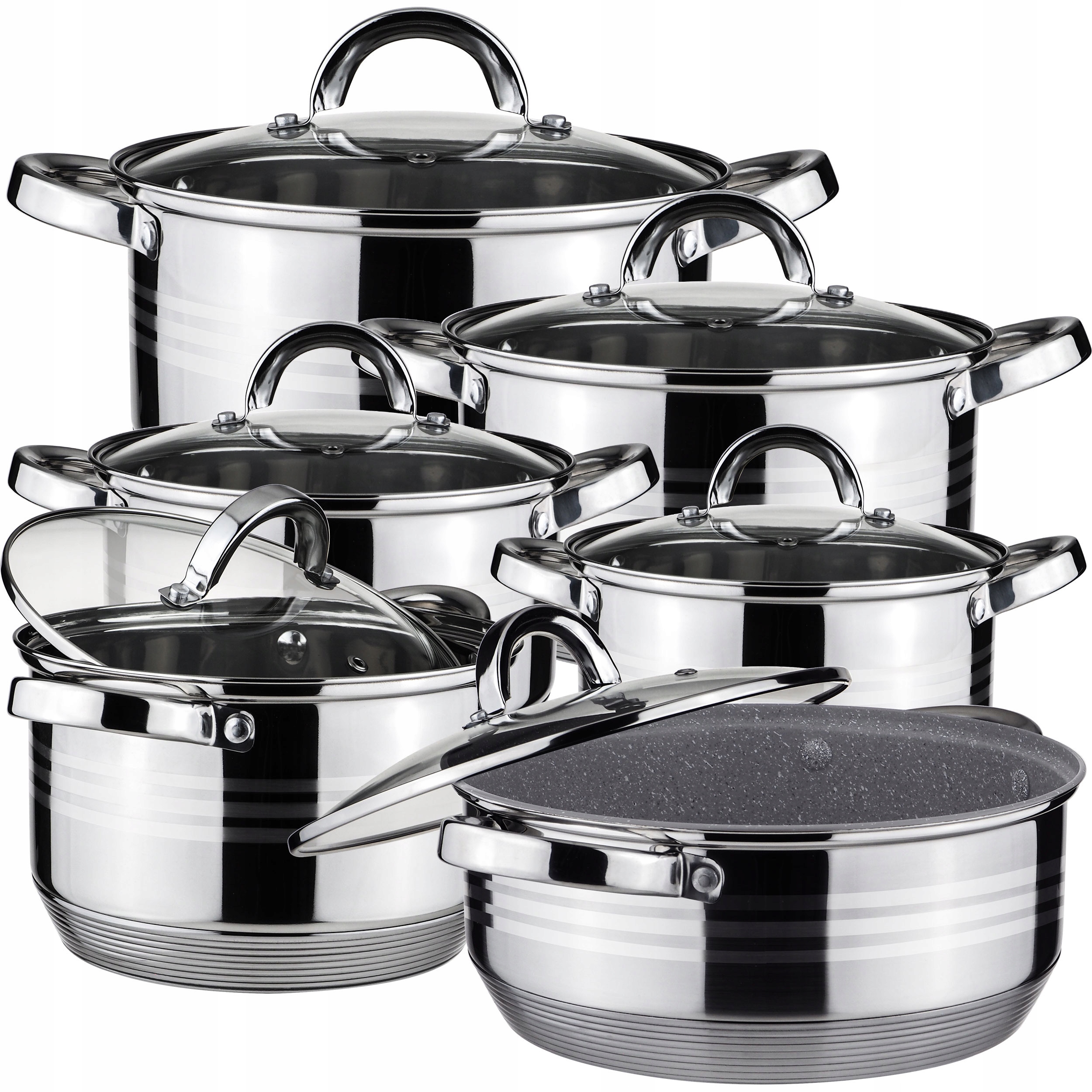 GARNKI Zestaw 12 el KOMPLET Garnków 9xDNO GRANIT (TW-314) • Cena ...