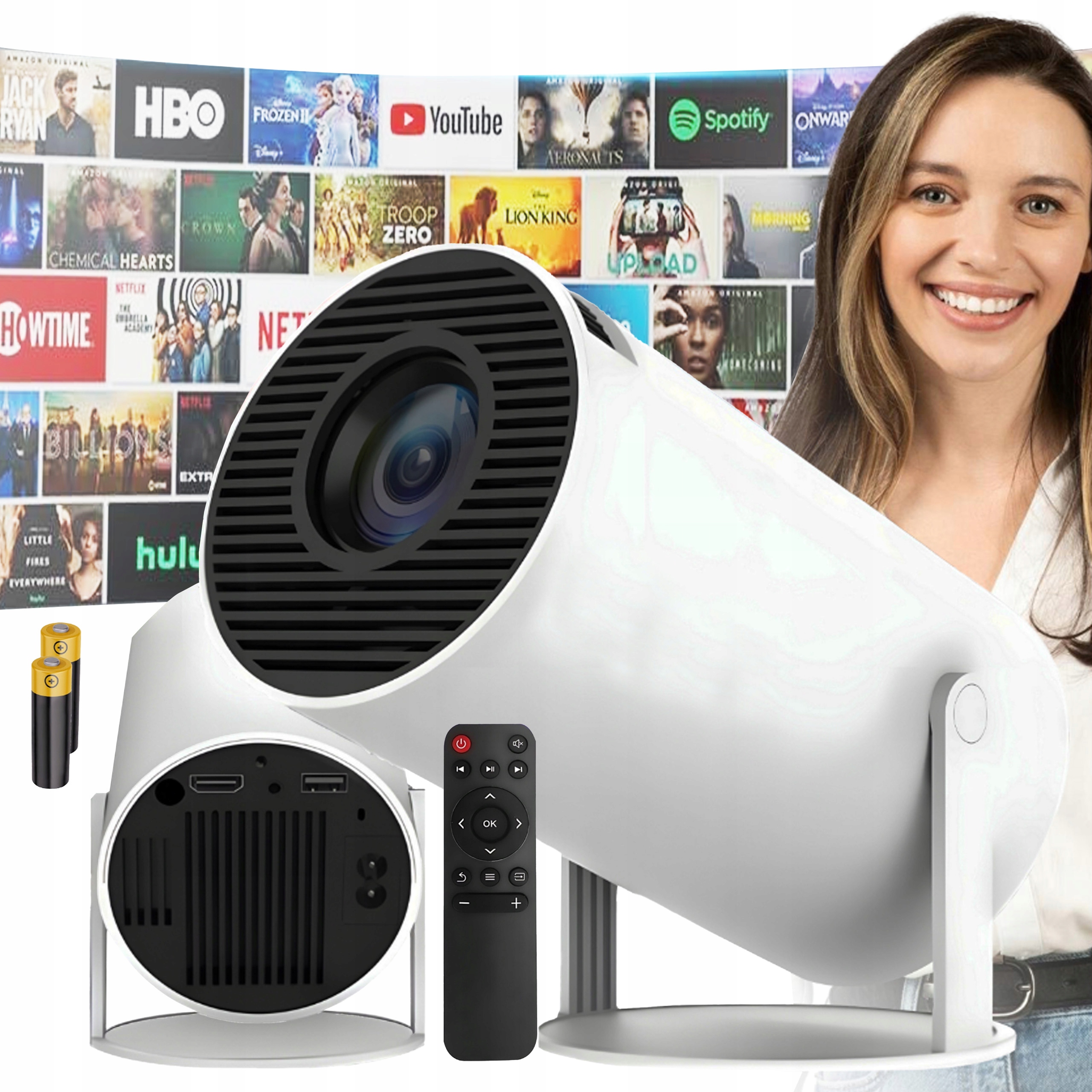 PROJEKTOR RZUTNIK MINI PRZENOŚNY WIFI FULL HD ANDROID LED SMART TV ...