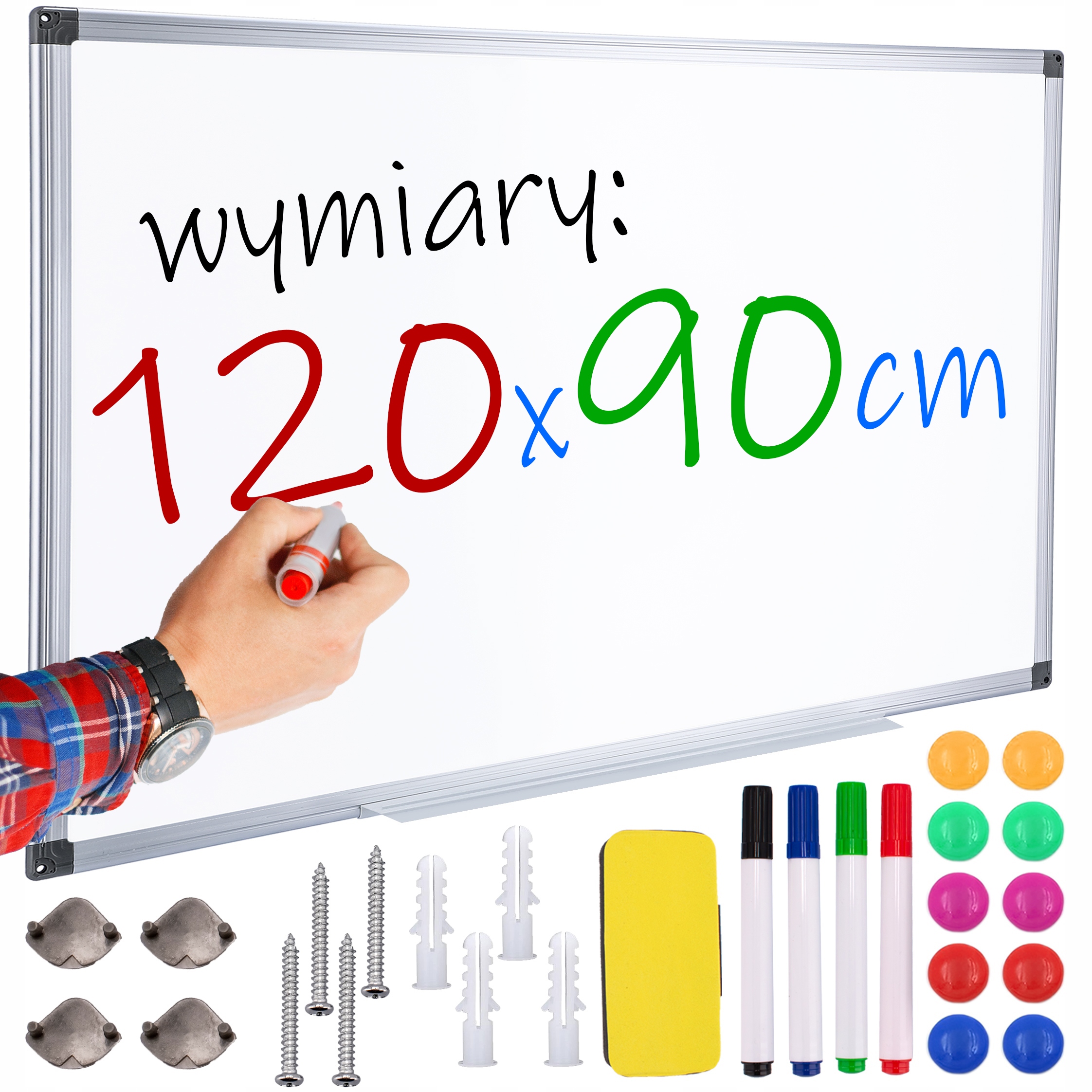 TABLICA MAGNETYCZNA 120x90 SUCHOŚCIERALNA BIAŁA + magnesy markery gąbka ...