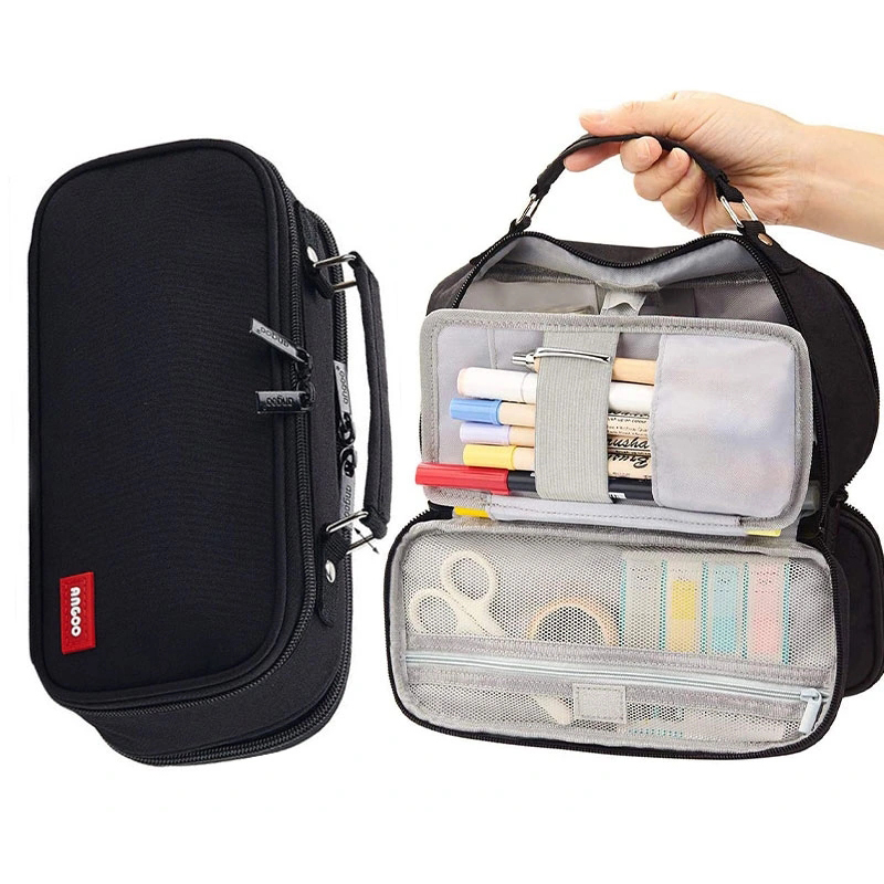 Duży piórnik trzykomorowy szkolny saszetka 3W1 (huier-hqg-22165C3 ...