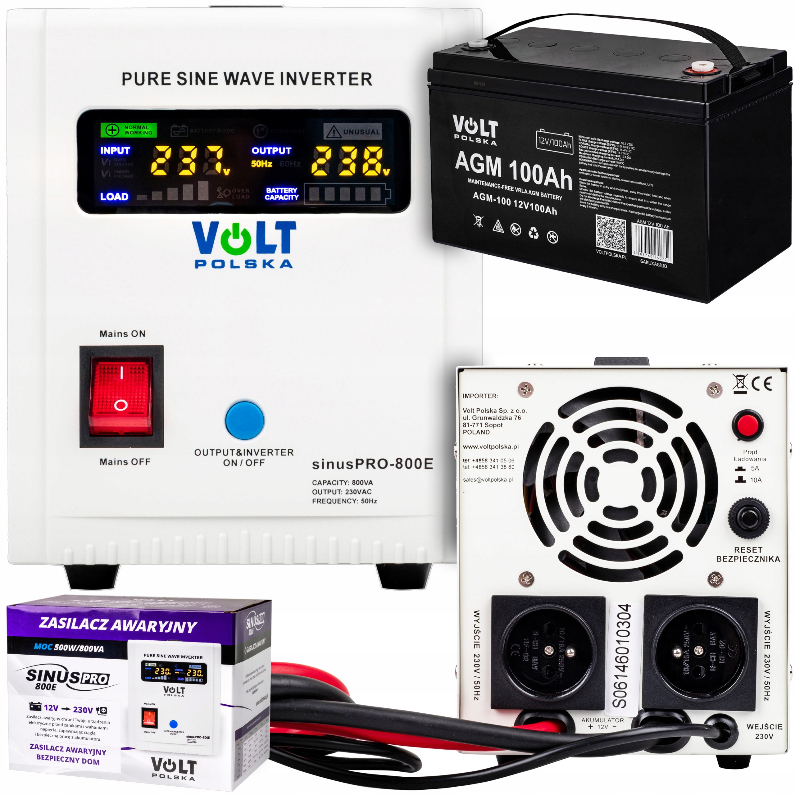 ZASILACZ AWARYJNY ZASILANIE AWARYJNE UPS SINUS PRO 800E + AKUMULATOR 100Ah - Sklep, Opinie, Cena ...