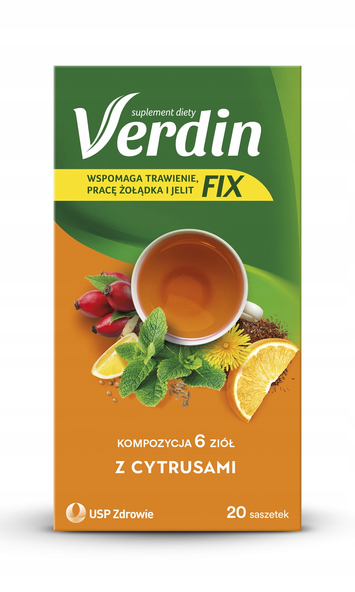 VERDIN FIX Z CYTRUSAMI 6 ziół 20 saszetek (5903031285291) • Cena, Opinie • Układ pokarmowy ...
