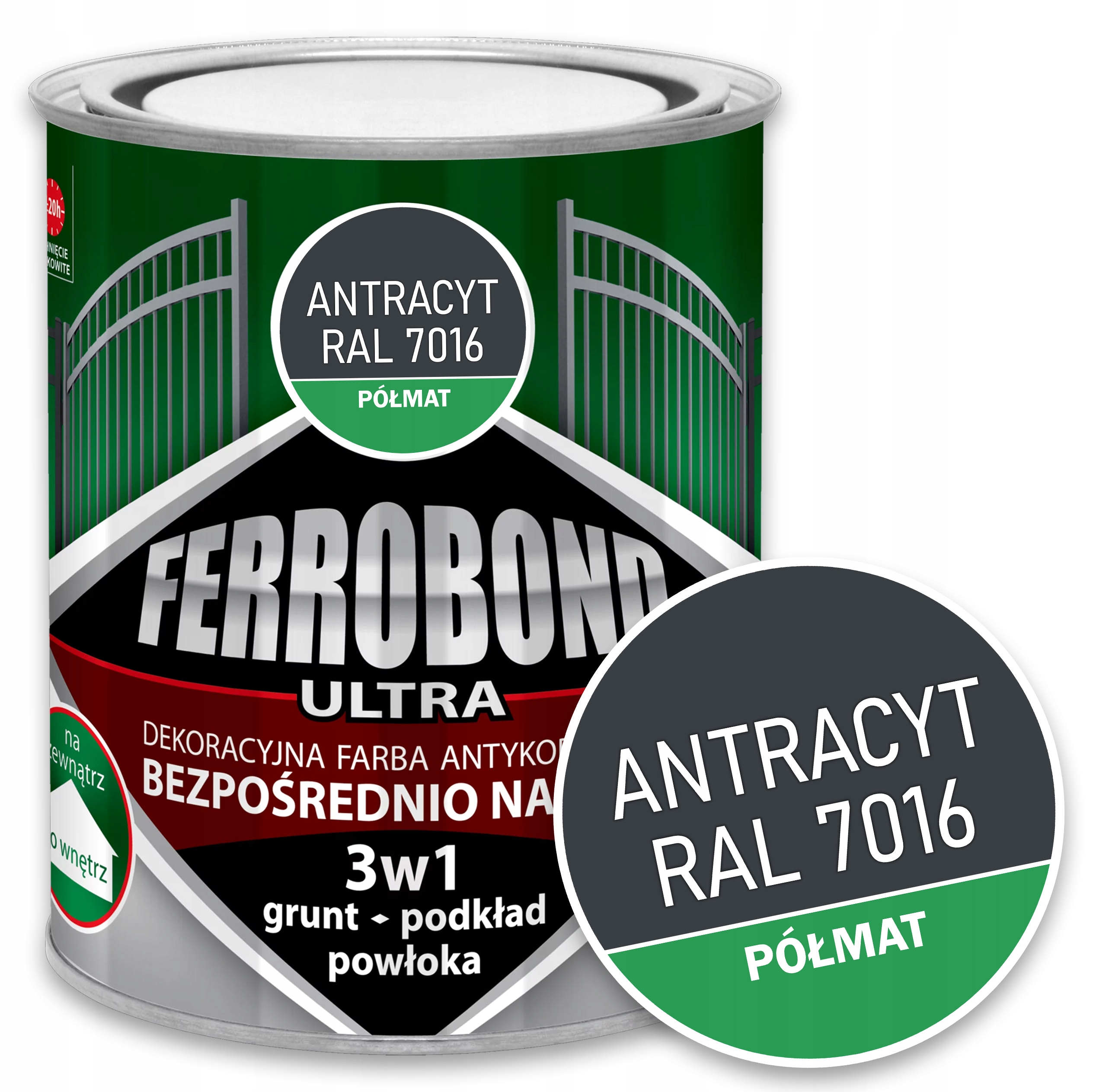 Farba do Metalu Żeliwa na Rdzę ANTRACYT PÓŁMAT RAL7016 0,7L Ferrobond Ultra (5905826011573 ...
