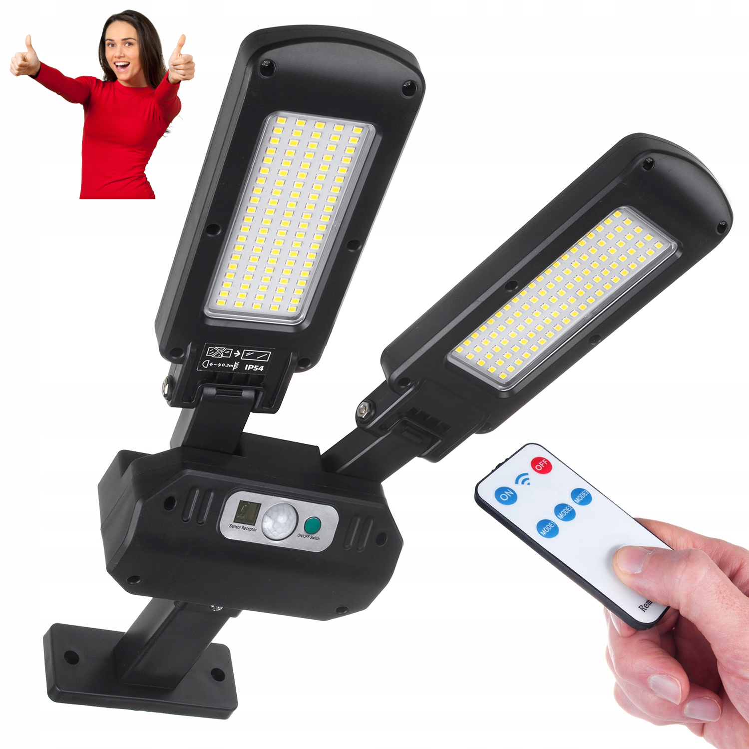 LAMPA SOLARNA LED Z CZUJNIKIEM RUCHU PODWÓJNA ZEWNĘTRZNA IP54 PILOT 2x450lm (5902211128540 ...