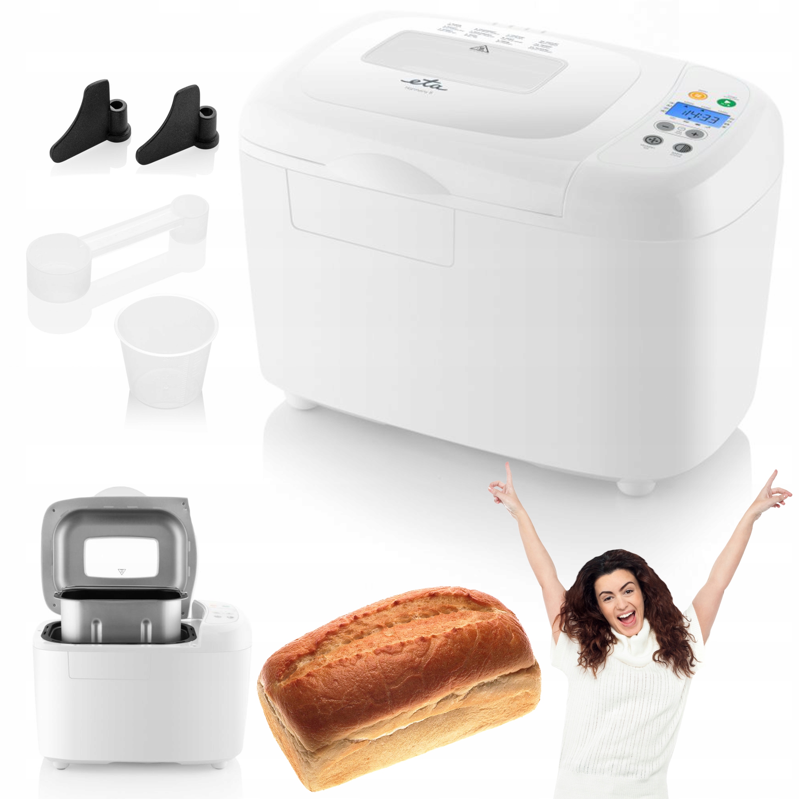 AUTOMAT PEKÁRNA NA CHLEBA 850W 12 PROGRAMŮ HRNEK ODMĚRKA 2 HÁKY BÍLÝ za 2160.00CZK - Allegro