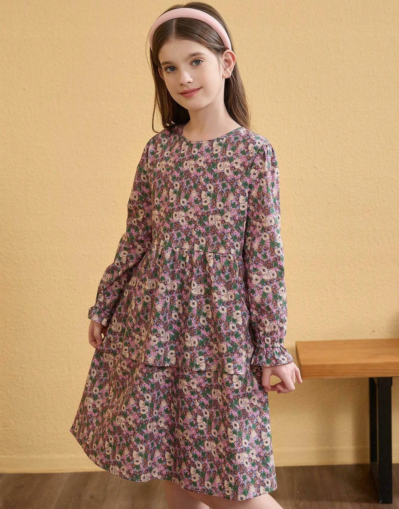 KOLOROWA SUKIENKA ROZKLOSZOWANA Z DŁUGIM RĘKAWEM KWIATOWY WZÓR SHEIN 164 • Cena, Opinie ...