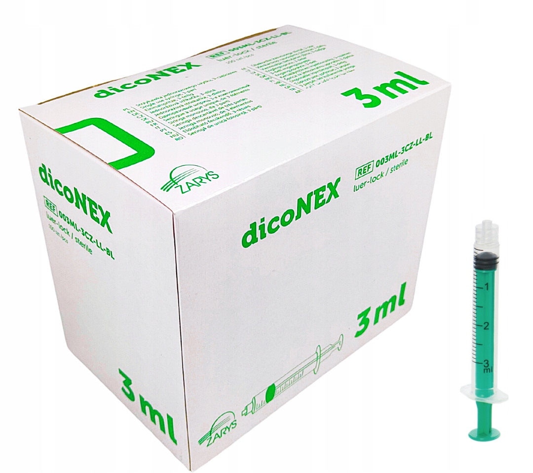 STRZYKAWKA 3-CZĘŚCIOWA TRZYCZĘŚCIOWA ZARYS DICONEX 100 SZTUK - 3 ML ...