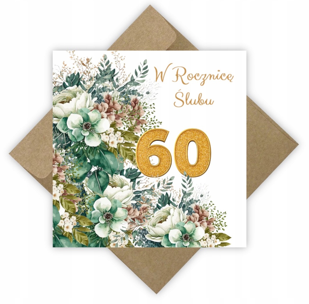 KARTKA NA 60 ROCZNICĘ ŚLUBU DIAMENTOWE GODY ROCZNICA ŚLUBU KOPERTA EKO ...