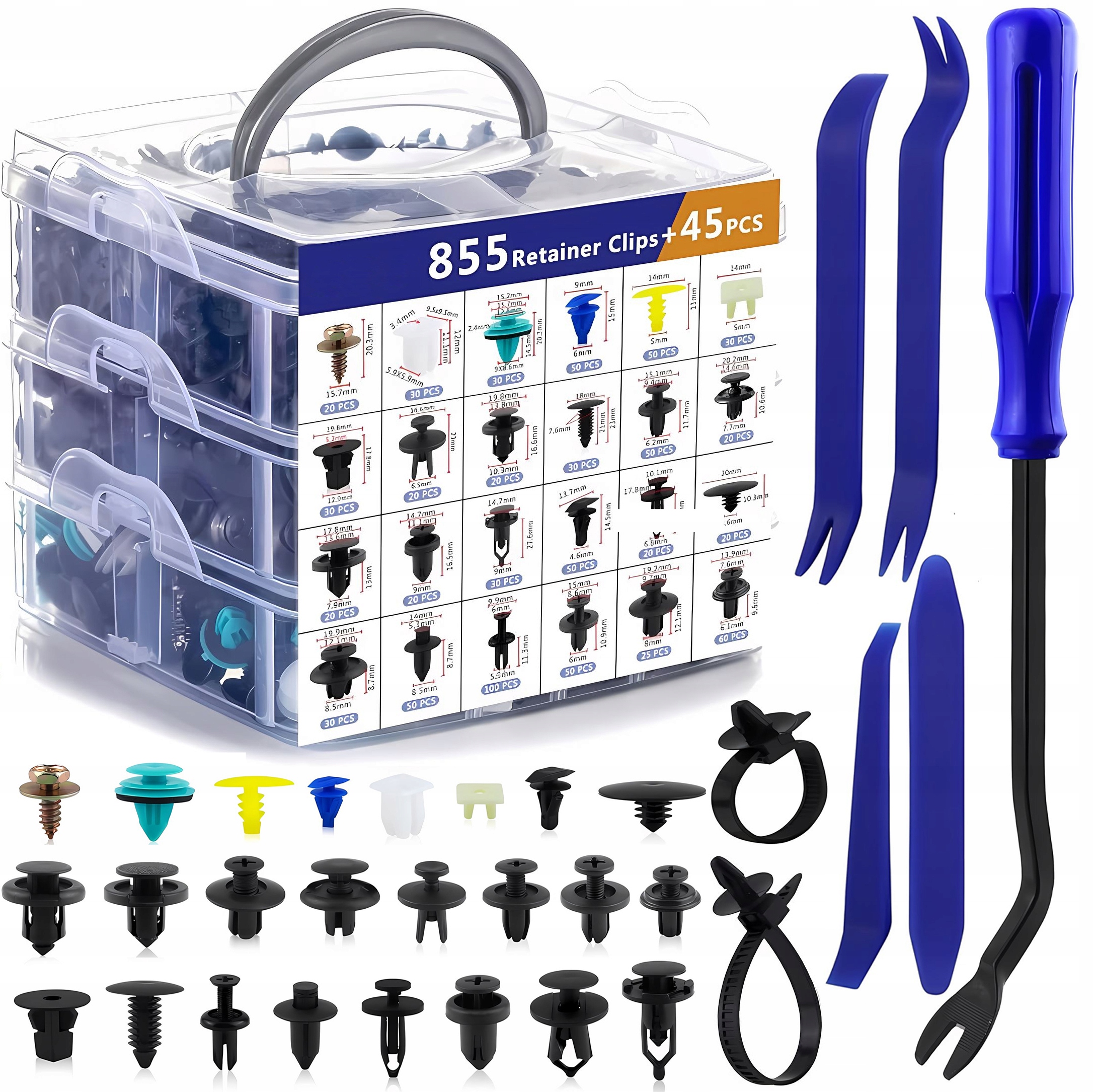 900 SZTUK SPINKI SAMOCHODOWE KLIPSY KOŁKI DO AUTA TAPICERKI DEMONTAŻ ...