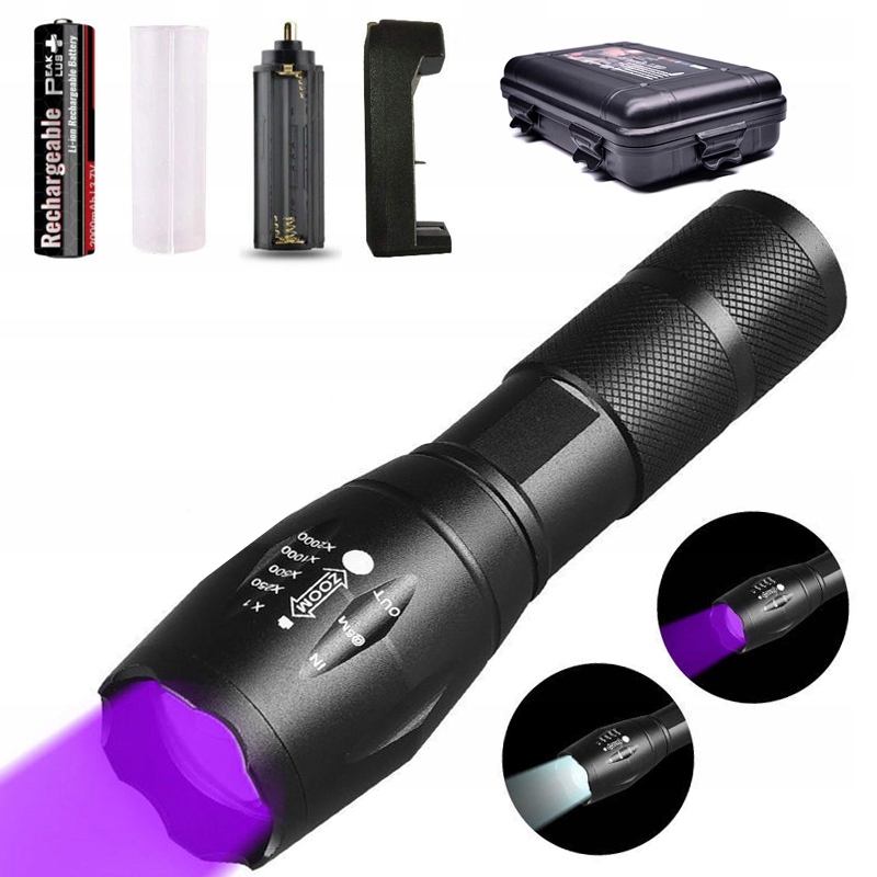 Latarka akumulatorowa LED ZOOM + ULTRAFIOLET - 5907461655716 ...