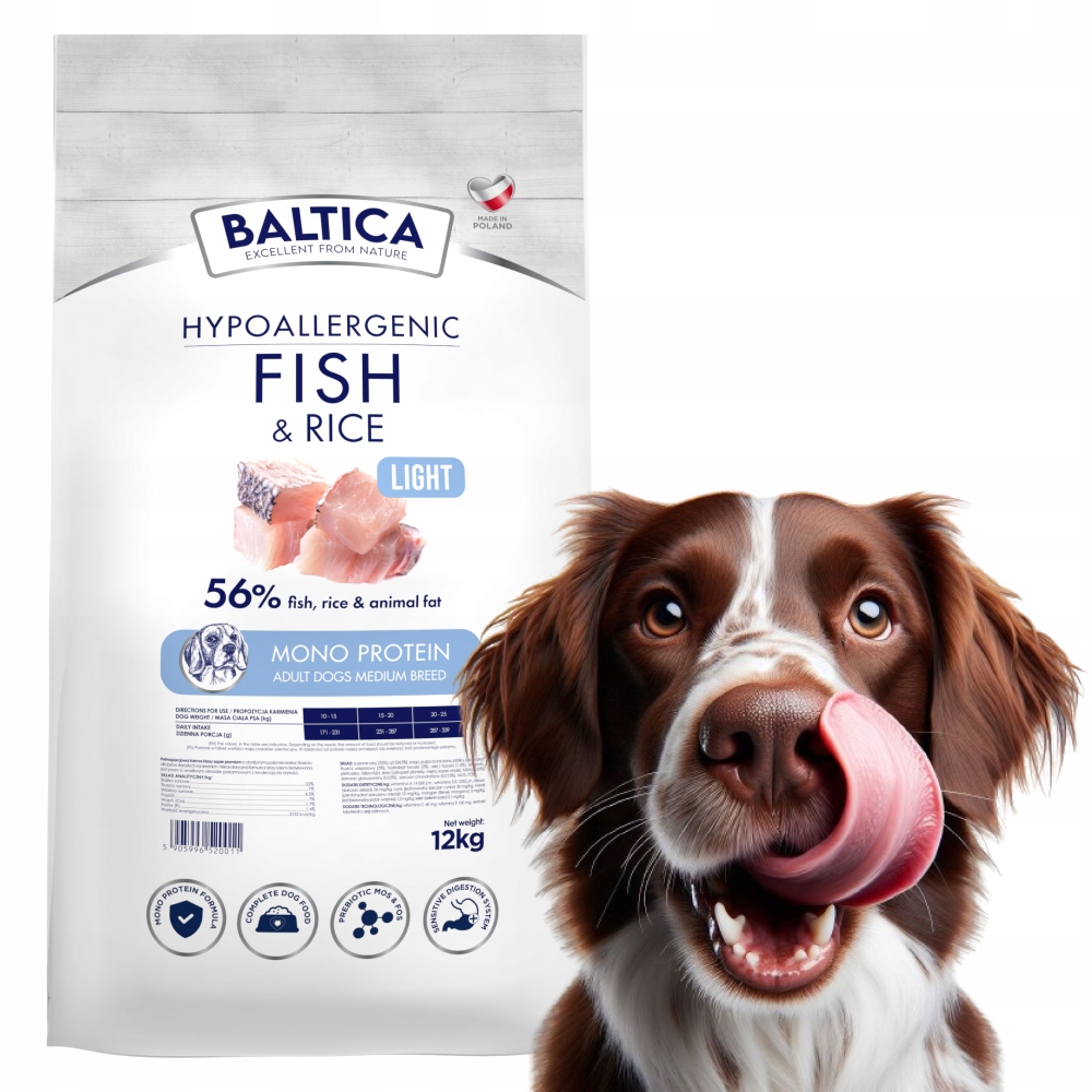 BALTICA HYPOALLERGENIC FISH & RICE LIGHT M 12 KG KARMA NISKOTŁUSZCZOWA (5905996520011) • Cena ...