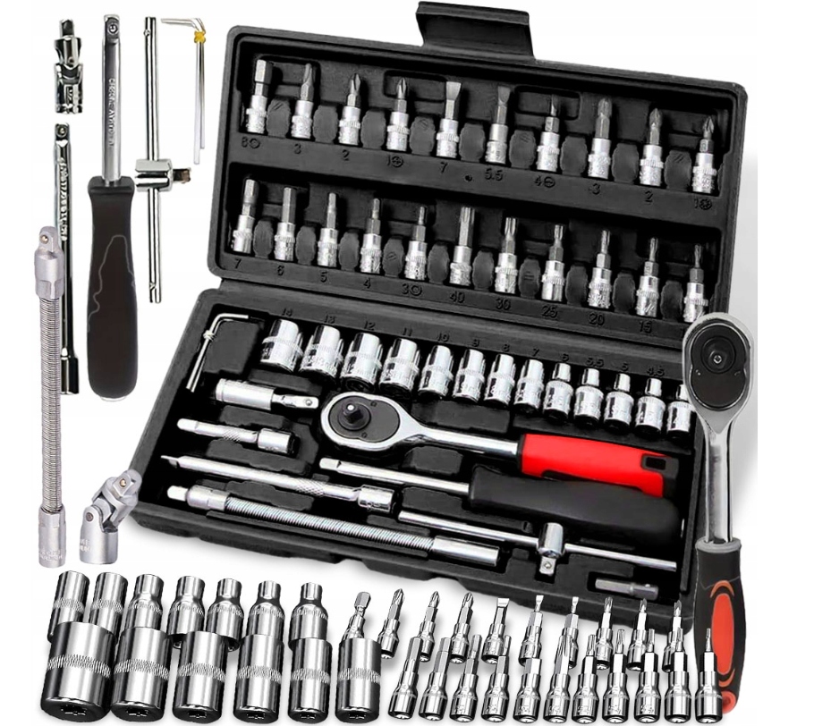 ZESTAW KLUCZY NASADOWYCH BITÓW GRZECHOTKA ADAPTERY KLUCZE NASADOWE 46el hit 5907719479958 za z ...