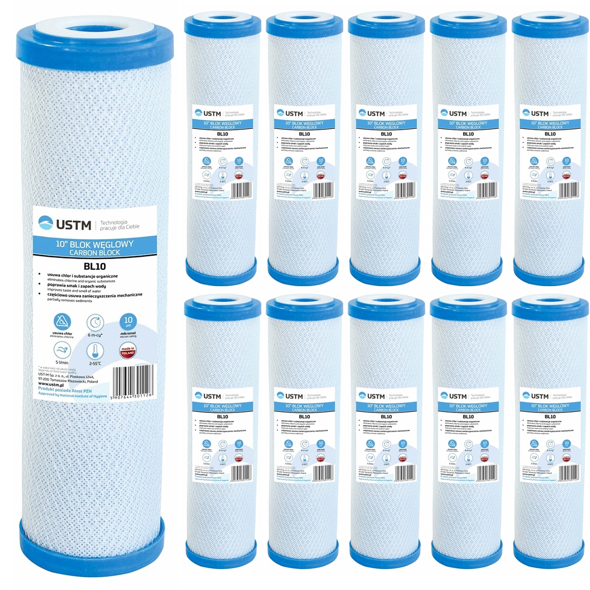 USTM FILTR WKŁAD UZDATNIAJĄCY DO WODY BLOK WĘGLOWY 10" WĘGIEL AKTYWNY ...