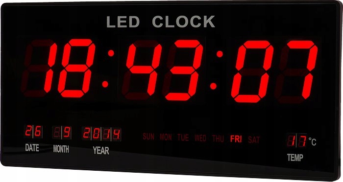 Zegar ścienny cyfrowy czarny 45x22 cm nowoczesny prostokątny ...