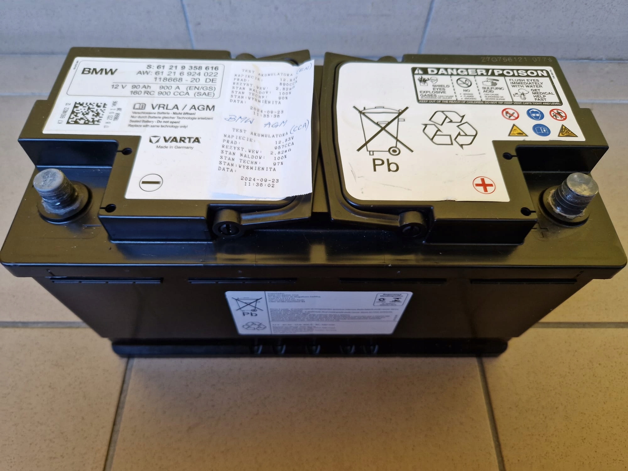 Akumulator BMW AGM - 90Ah 900A - 90% (61219358616) r.2017 za 899.00PLN ...