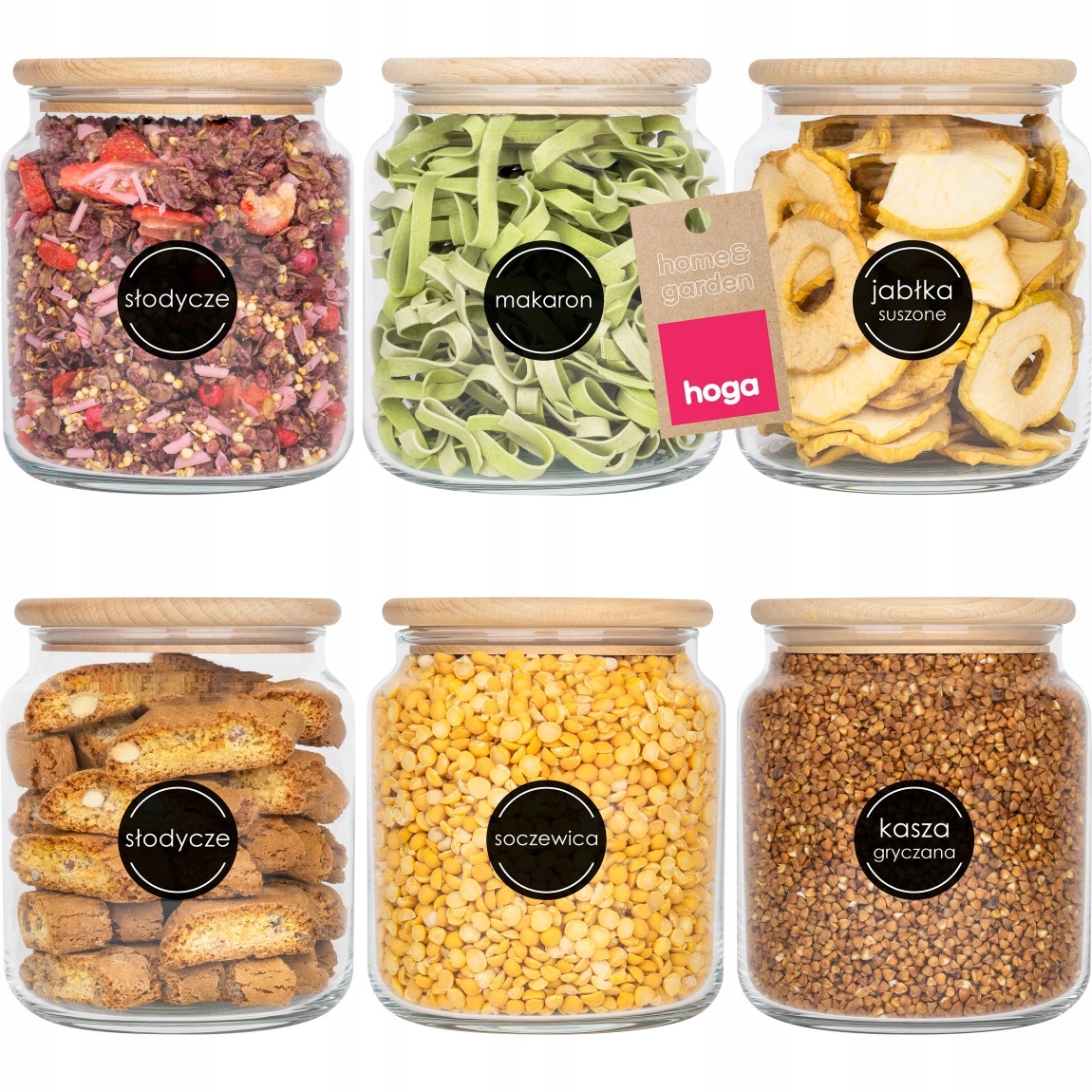 6X SKLENENÁ NÁDOBA NA POTRAVINY SYPKÁ PRODUKTY 1080ml + SAMOLEPIACE ETIKETY - Allegro