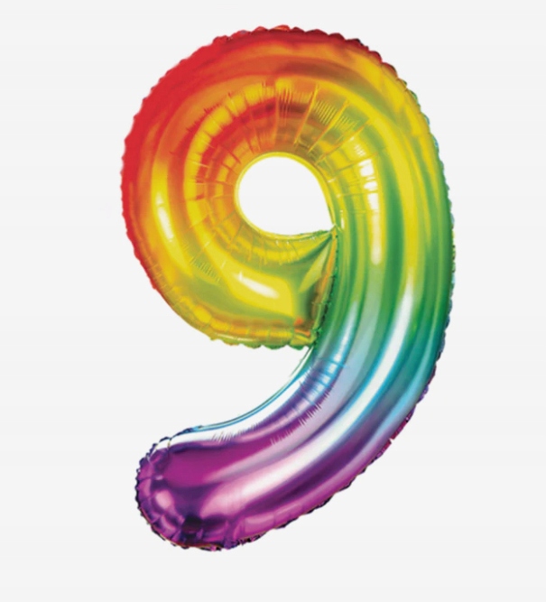 BALON CYFRA 9 KOLOROWA TECZOWA NA URODZINY DUŻY 12684580714 - Allegro.pl