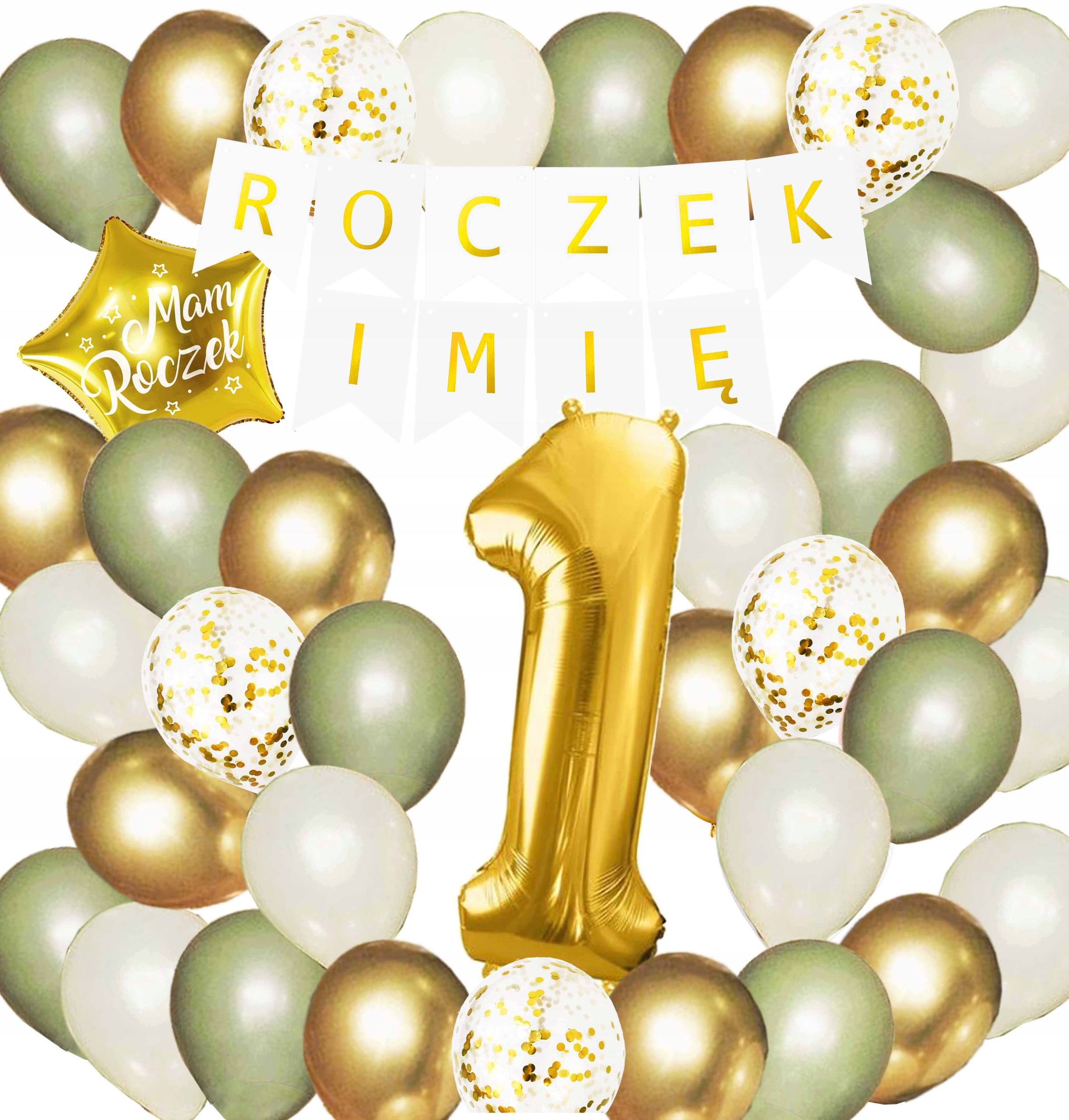 ZESTAW BALONY ROCZEK BANER IMIĘ ZŁOTY boho OLIWKA (5904996601058 ...