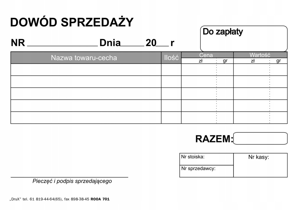 Druk Dowód Sprzedaży A6 SAMOKOPIA (R00A701) • Cena, Opinie • Druki ...