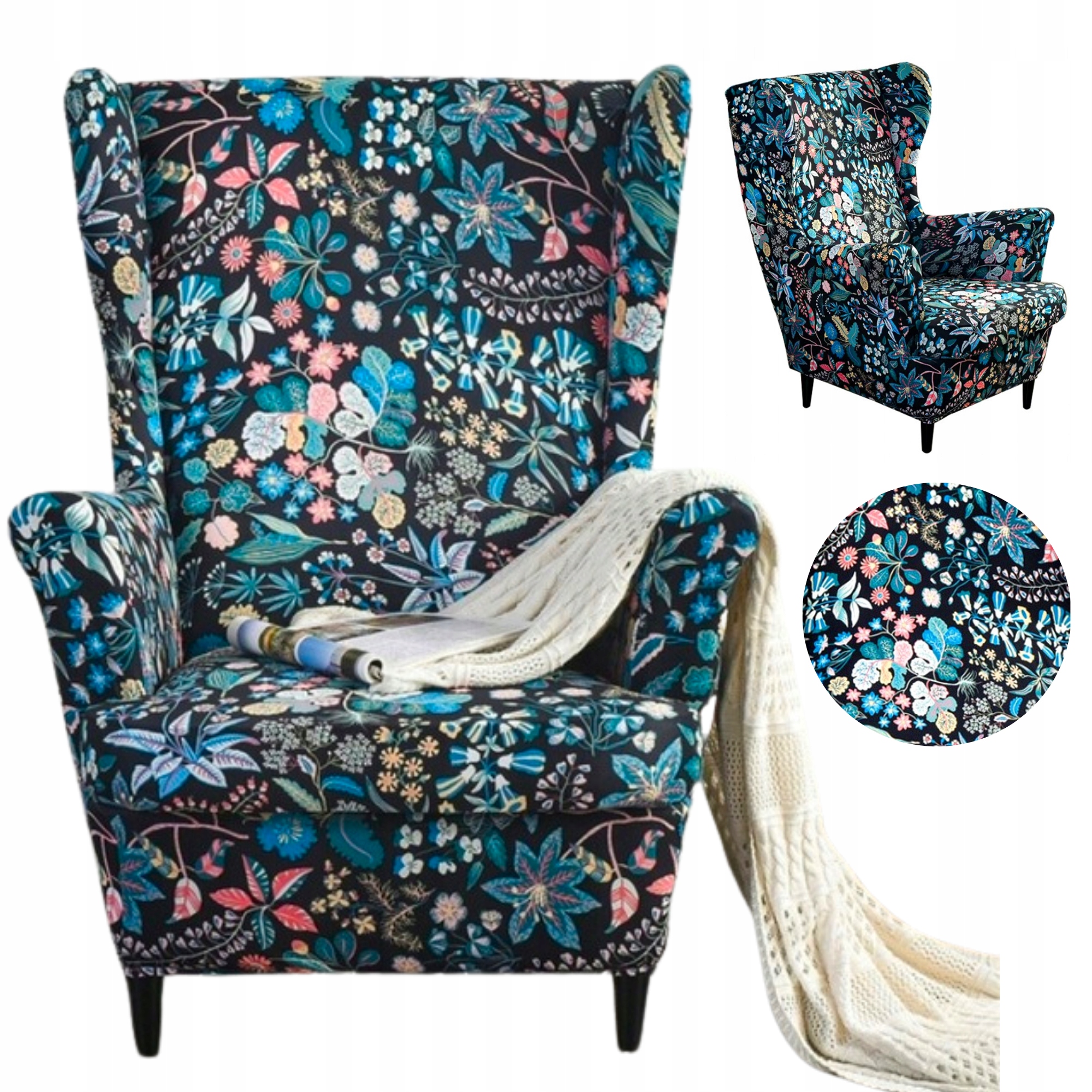 POTAH NA KŘESLO UŠÁK KVĚTINY LISTY VZORY ELASTICKÉ za 649 Kč - Allegro