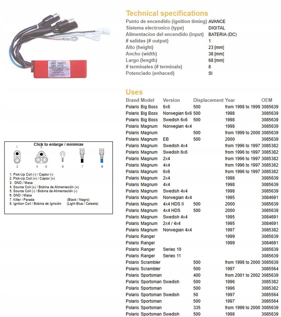 DZE MODUL ZAPALOVÁNÍ CDI POLARIS SPORTSMAN 500 '96-'00; 400 '01-'02 ...