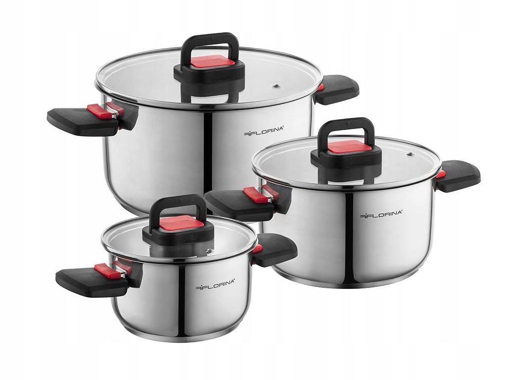 KOMPLET ZESTAW GARNKÓW GARNKI FLORINA SPACE SKŁADANE RĄCZKI STALOWE 6 ...