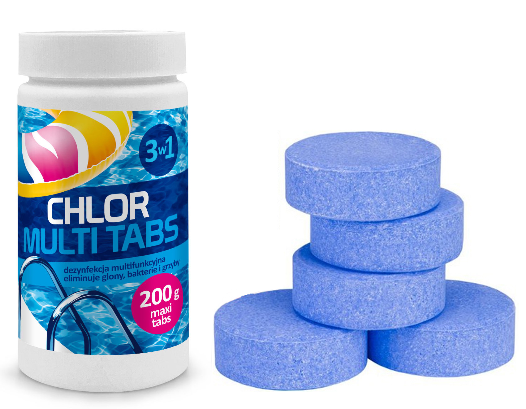 CHLOR MULTI TABS 3w1 do basenu 1kg 200g Gamix dezynfekcja klarowanie ...