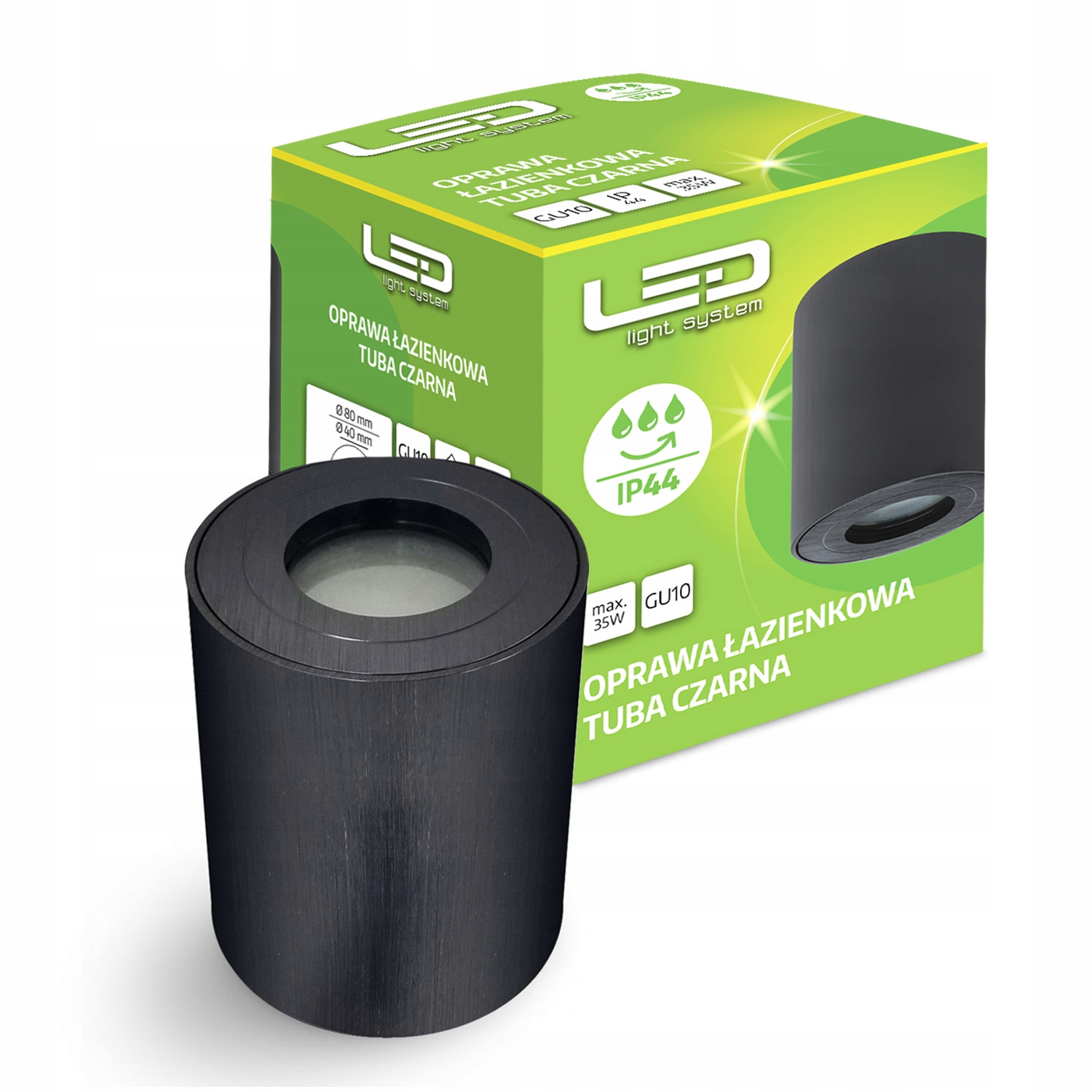 Lampa Łazienkowa LED Wodoodporna Tuba IP44 Czarna LED Light System ...