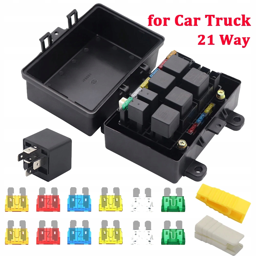 12V Relay Box 7 Slots Relay Block 21 Way ATC/ATO Fuse Relay Box Fuse ...