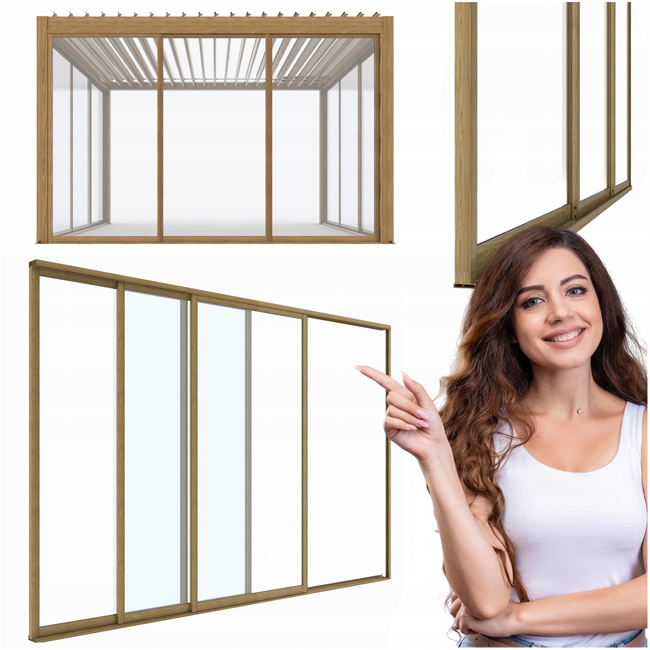 DRZWI PRZESUWNE SZKLANE DO PERGOLI OGRODOWEJ 270 CM ALUMINIOWA RAMA ...