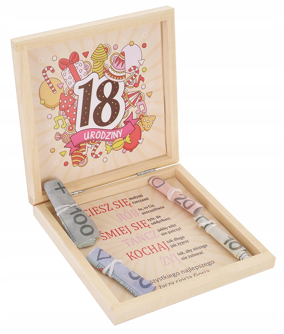 Pudełko na pieniądze prezent na 18 urodziny • Cena, Opinie • Zabawne gadżety 11875762144 • Allegro