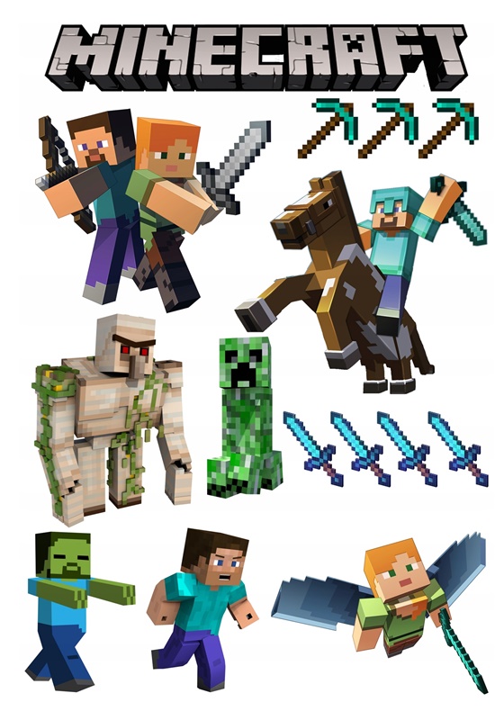 Opłatek na tort MINECRAFT topper zestaw POSTACI • Cena, Opinie ...