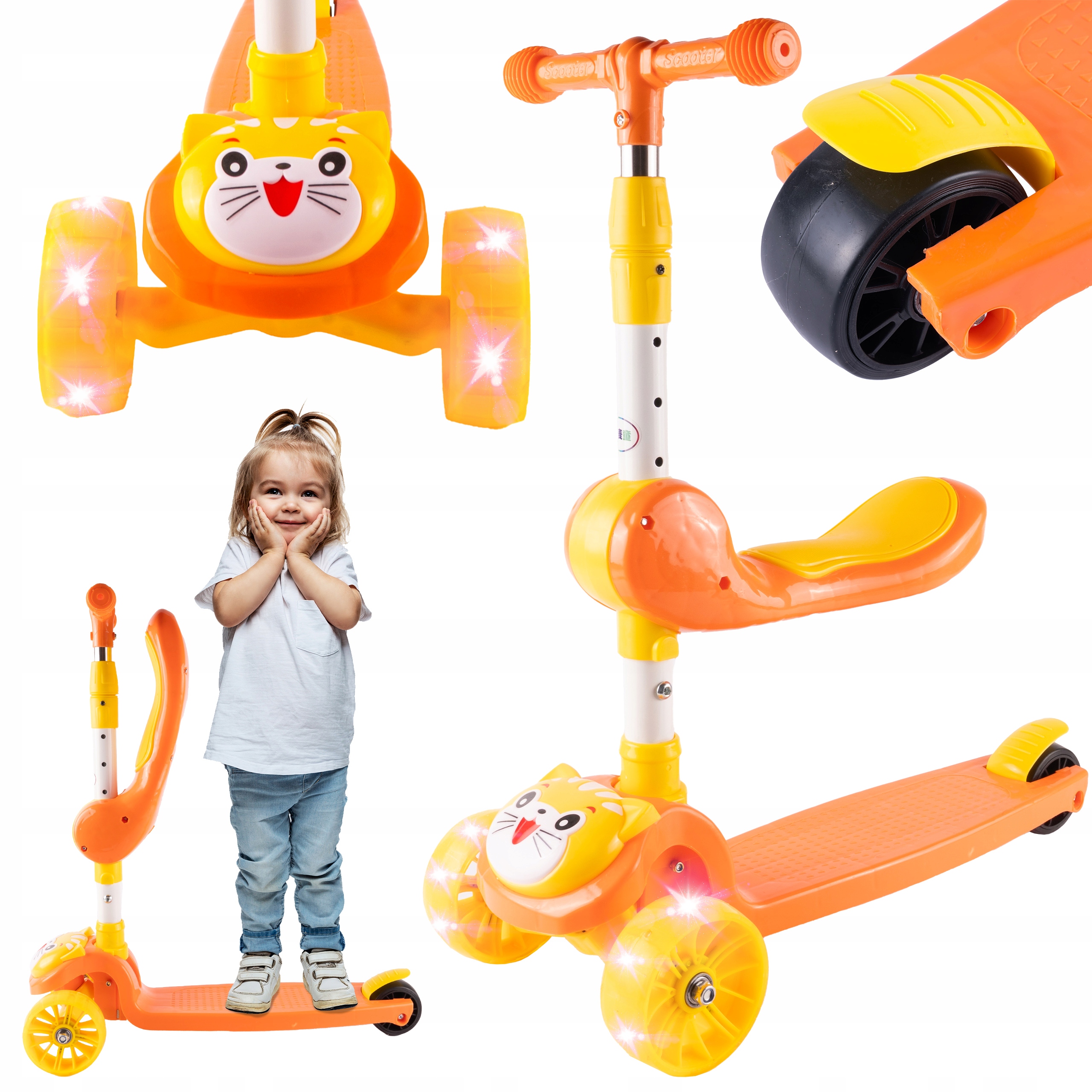 HÁROMKEREKŰ ROLLER GYEREK ROLLER 2IN1 ÖSSZECSUKHATÓ ÁLLÍTHATÓ LED KERÉK ...