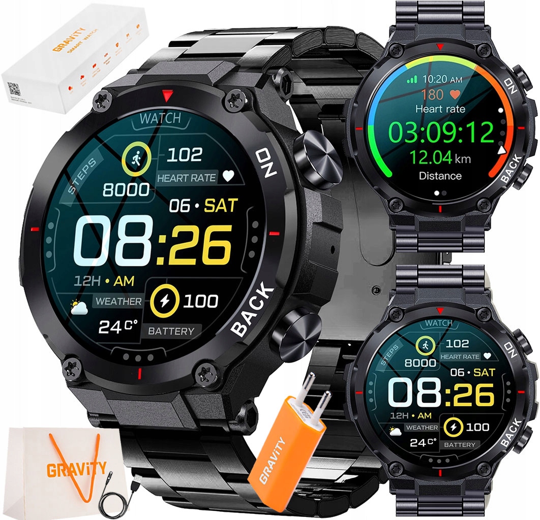 Zegarek męski SMARTWATCH Gravity Z GPS kroki sms duża bateria MENU PL ...