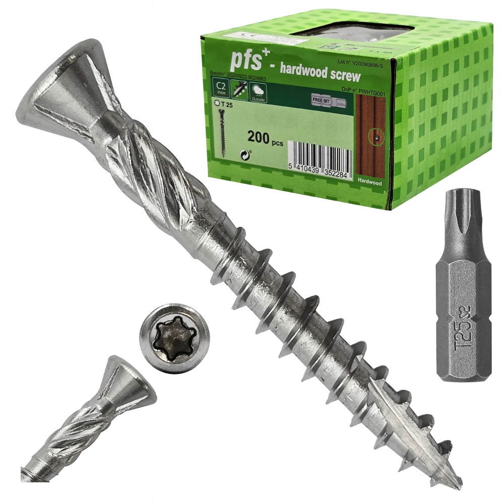 WKRĘTY TARASOWE 4x40 NIERDZEWNE C2 DO TARASÓW DESEK TX15 + BIT 200 szt ...