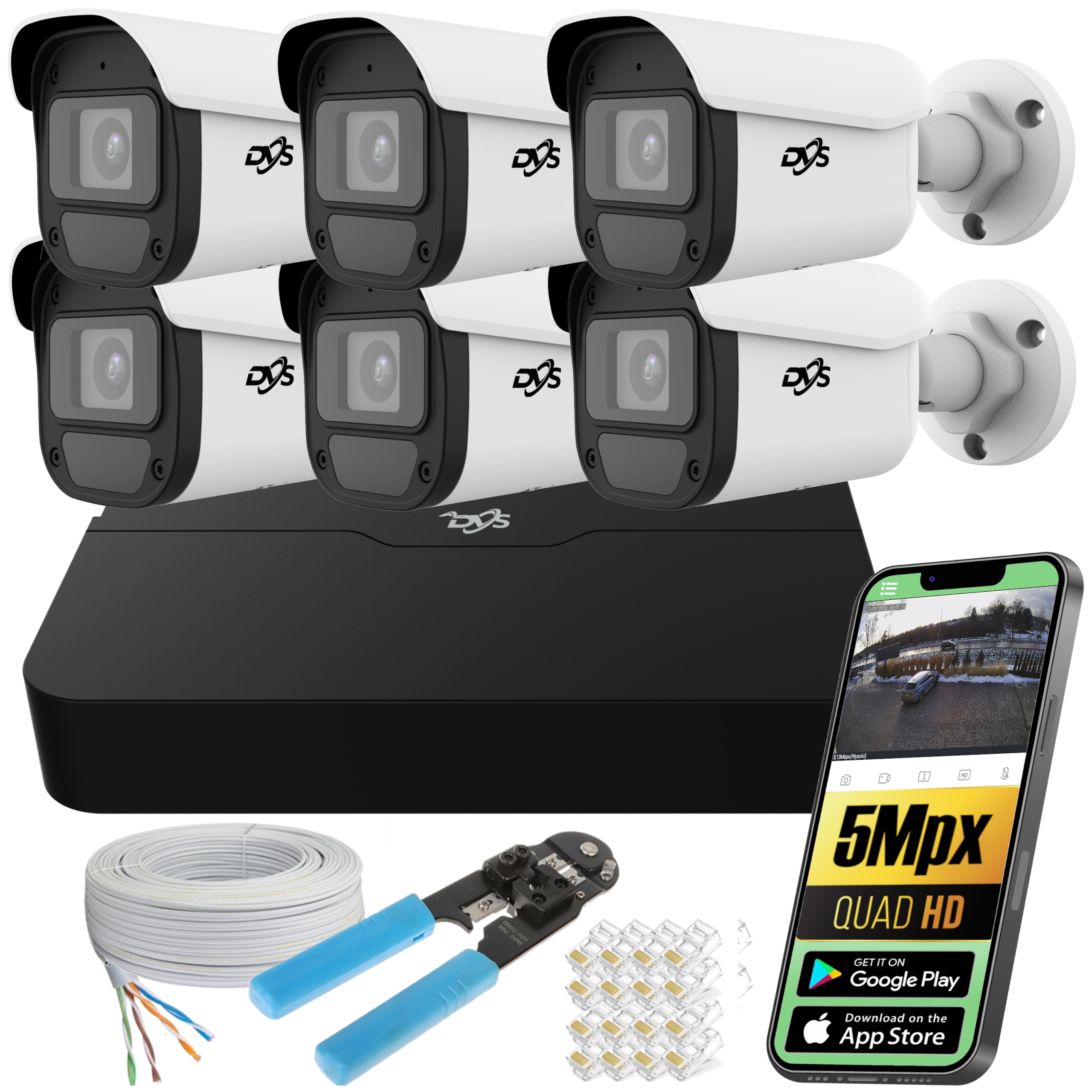 Zestaw do monitoringu DVS ZESTAW DO MONITORINGU 6x KAMERA ZEWNĘTRZNA IP ...