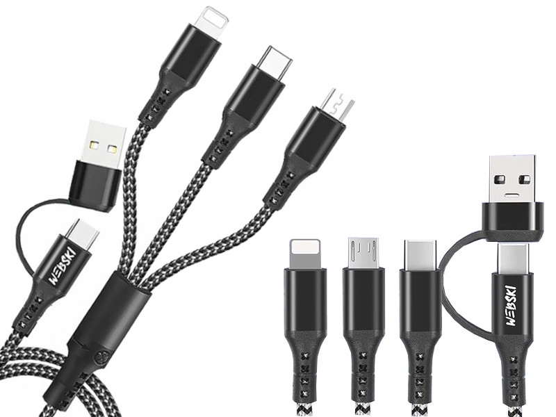 Zestaw kabli USB - USB typ C / microUSB / Lightning Webski - Sklep, Opinie, Cena w Allegro